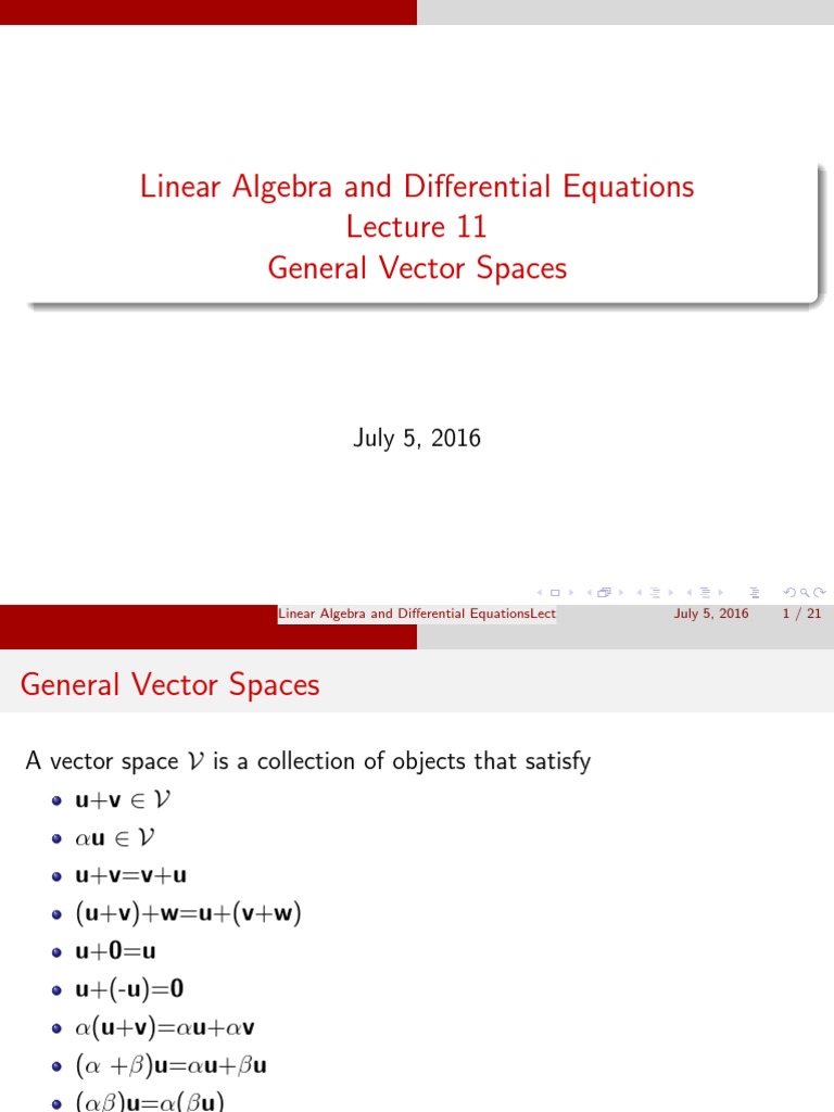 LADE11 General Vector Spaces | PDF | Linear Subspace | Vector Space
