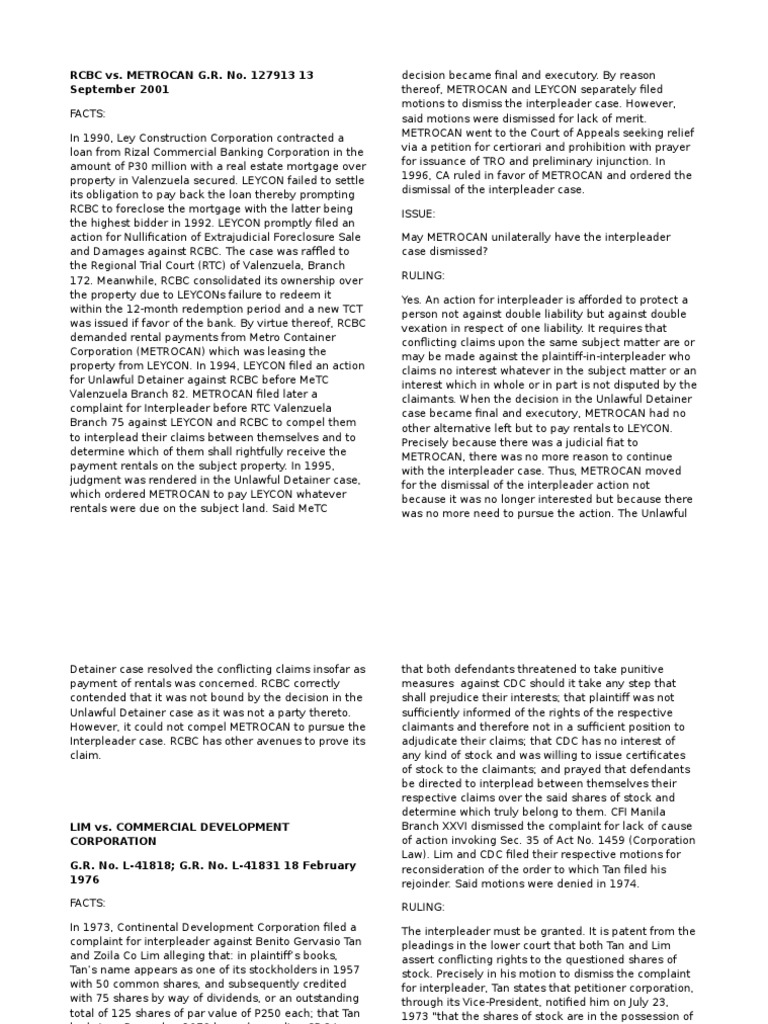 Interpleader Cases | PDF | Lawsuit | Lease