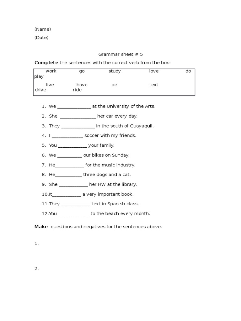 Complete The Sentences With The Correct Verb From The Box | PDF