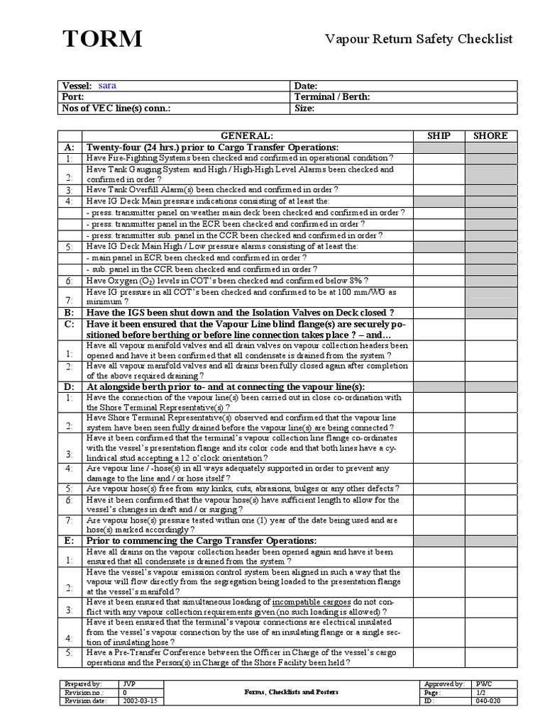 19.Vapour Return Safety Checklist | Valve | Mechanical Engineering ...