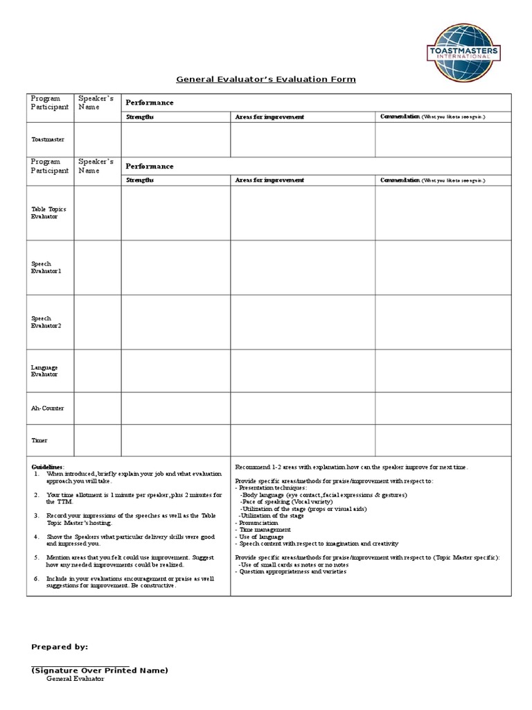 General Evaluator's Evaluation Form Performance: Program Participant ...