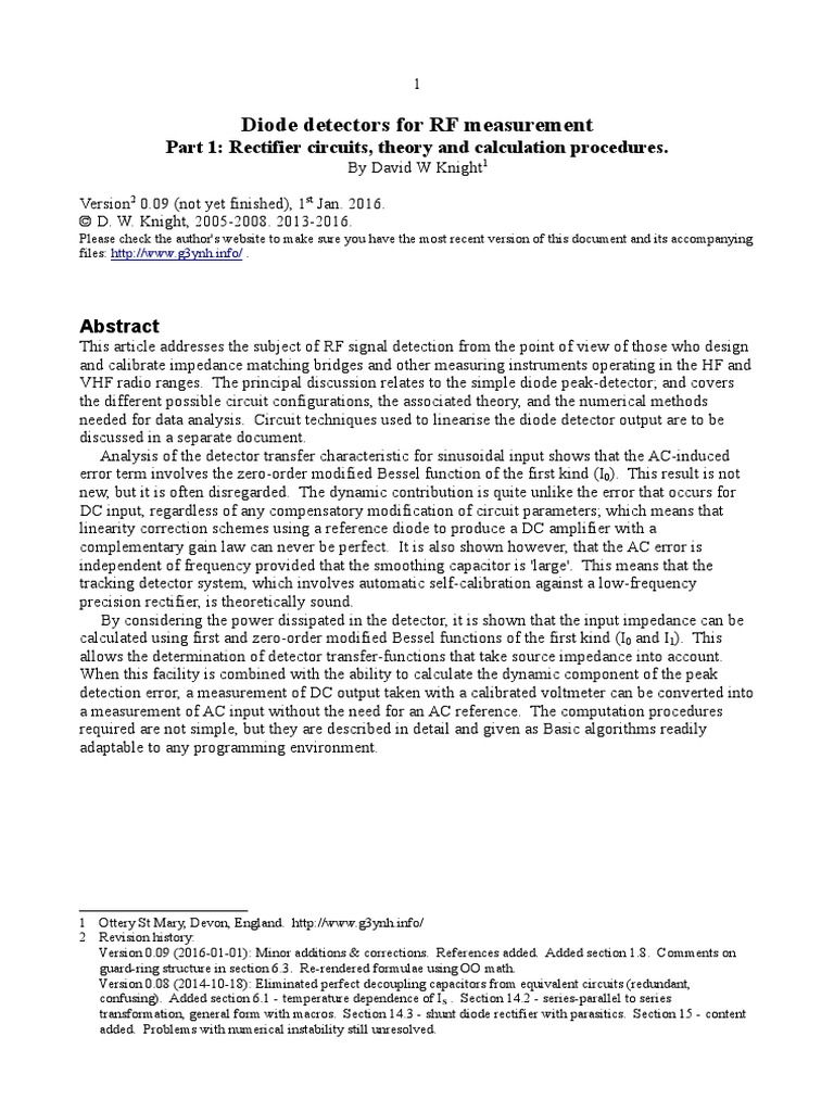Diode Detectors For RF Measurement: Part 1: Rectifier Circuits, Theory ...