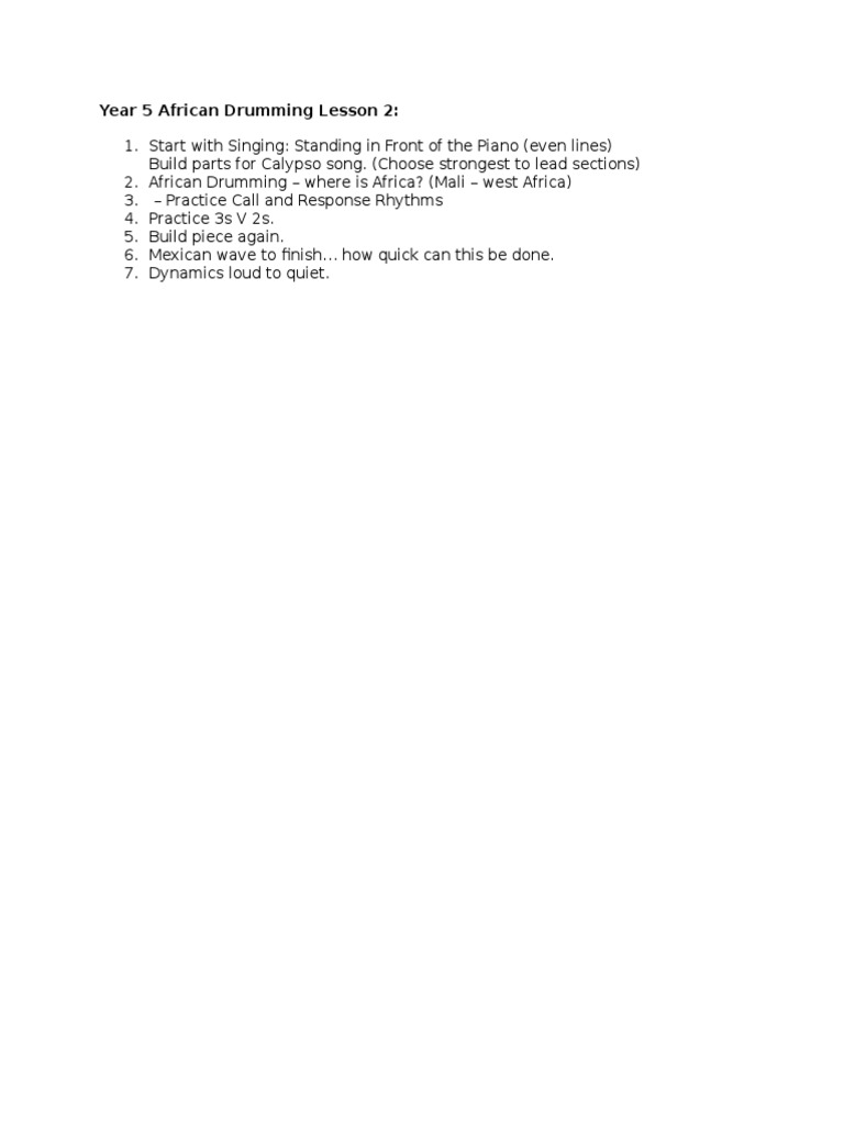 Year 5 African Drumming Lesson Plan | PDF
