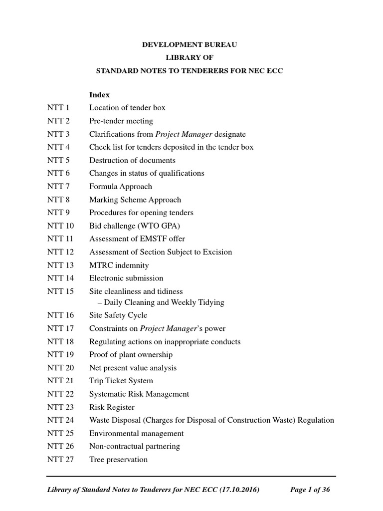 Standard Notes for NEC ECC Tenderers | PDF | Discounted Cash Flow ...