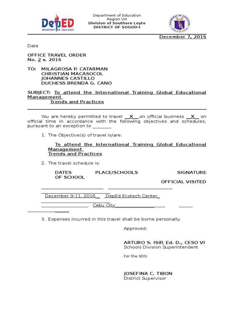 Travel Order for Educational Training | PDF