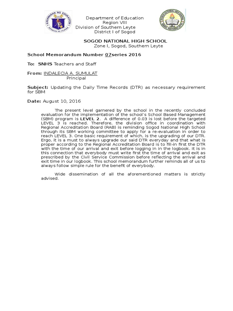 School Memorandum Number 07, Series 2016 | PDF | Career & Growth | Business