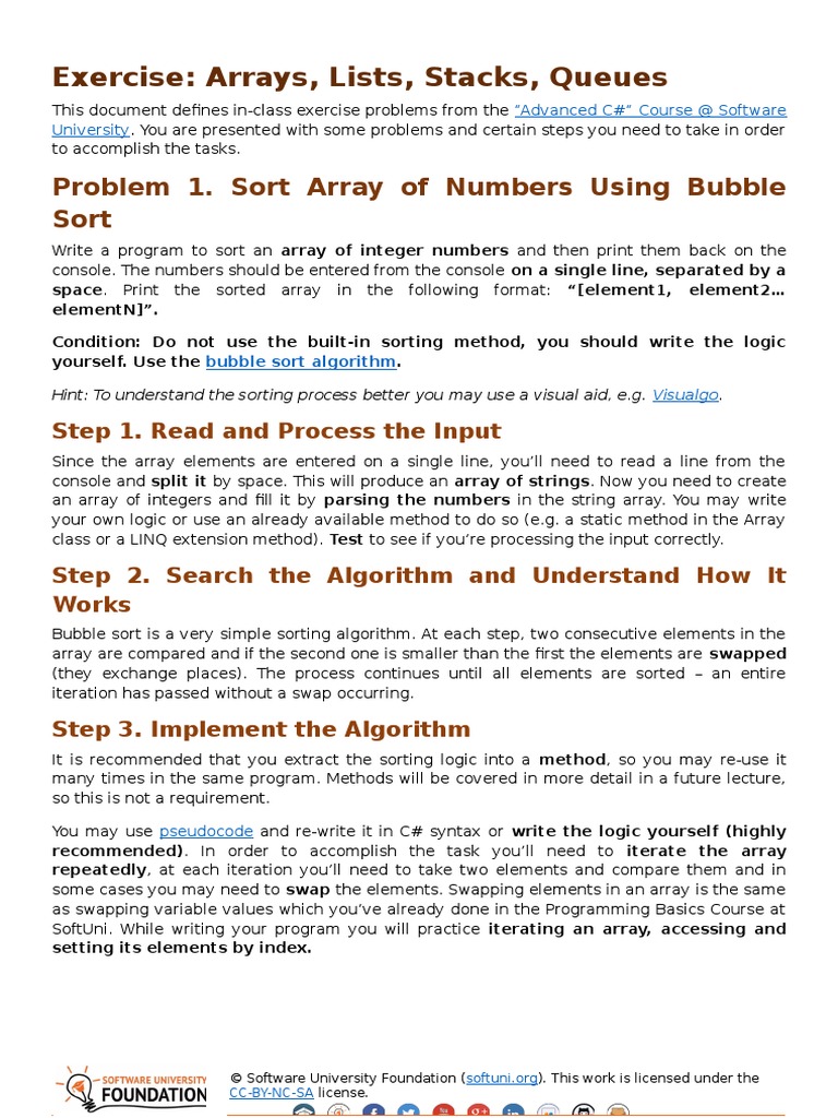Exercise: Arrays, Lists, Stacks, Queues: Problem 1. Sort Array of Numbers Using Bubble Sort ...