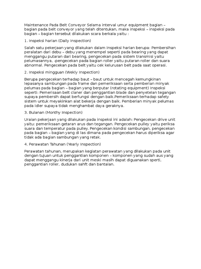 Inspeksi Berkala Belt Conveyor | PDF