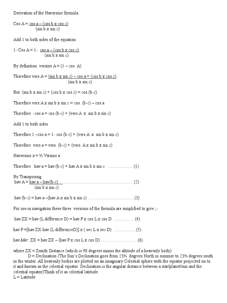 Derivation of The Haversine Formula | PDF | Latitude | Astrometry