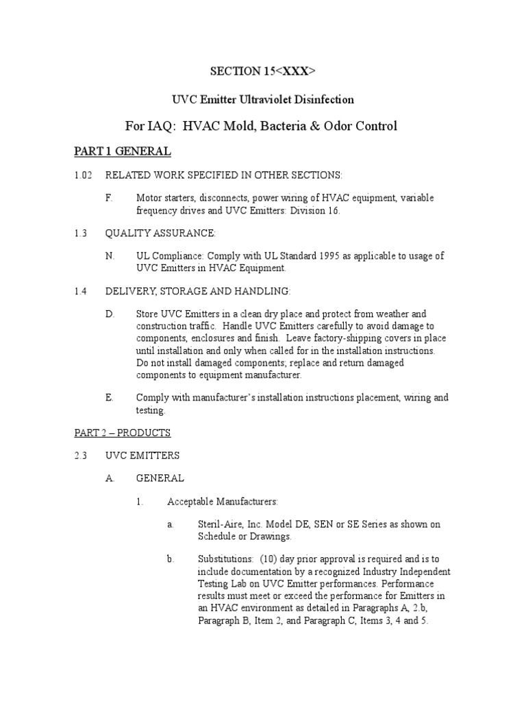 Uvc Emitters Specifications | PDF | Ultraviolet | Hvac