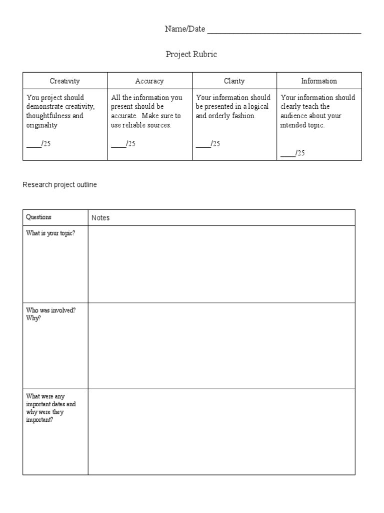 Name/Date - Project Rubric | PDF