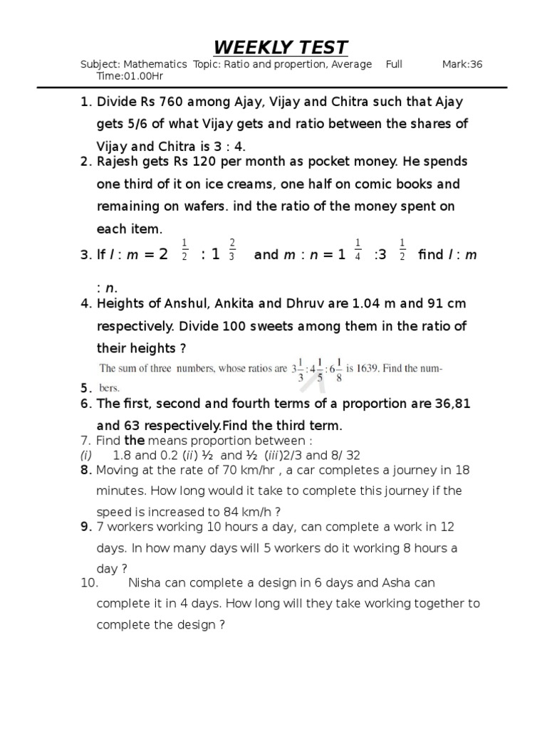 Weekly Test: Ifl:m and M: N 1:3 Find L: M: N | PDF