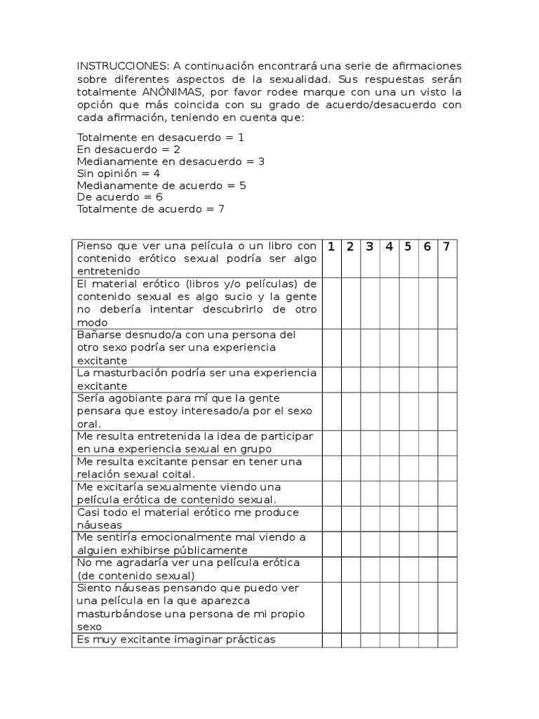 Escalas de Sexualidad | PDF | Relaciones sexuales | Erotismo