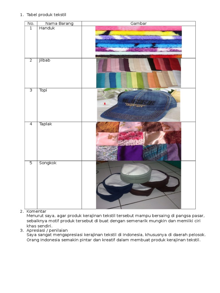 Tabel Produk Tekstil | PDF