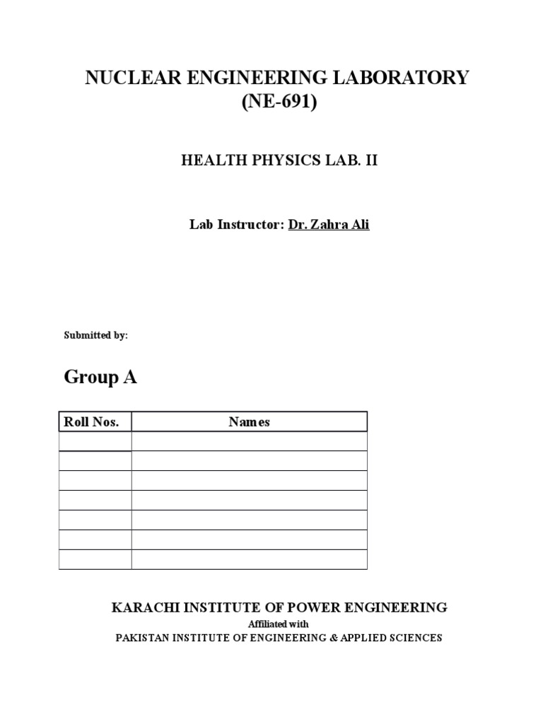 Nuclear Engineering Laboratory (NE-691) : Health Physics Lab. Ii | PDF ...