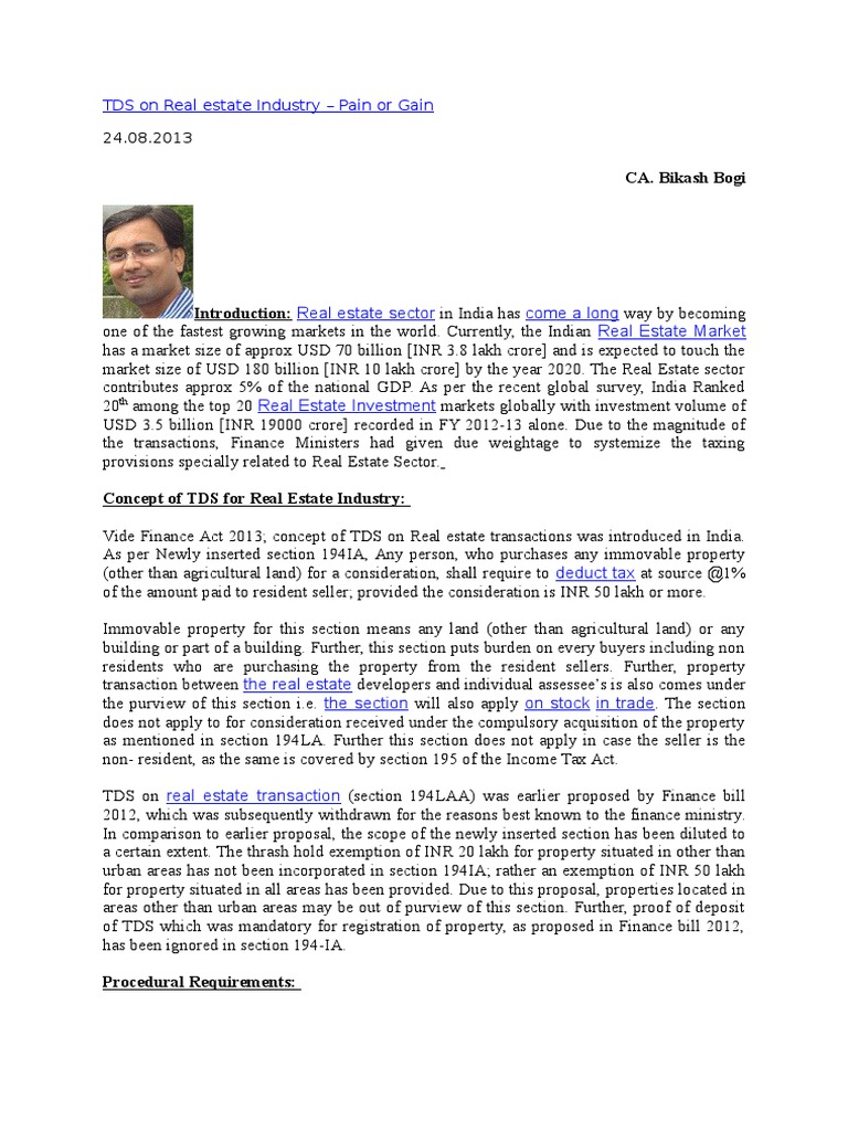 TDS On Real Estate Industry | PDF | Tax Refund | Payments