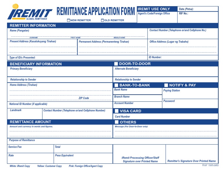 Remittance Application Form Details | PDF