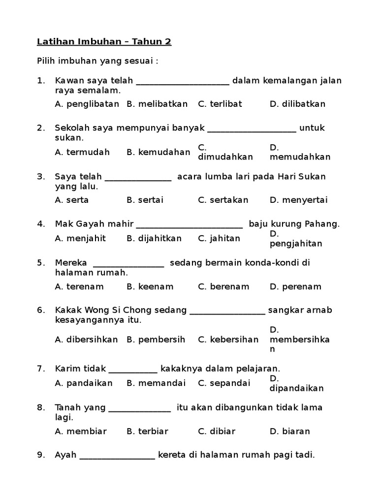 Latihan Imbuhan - Tahun 2 | PDF