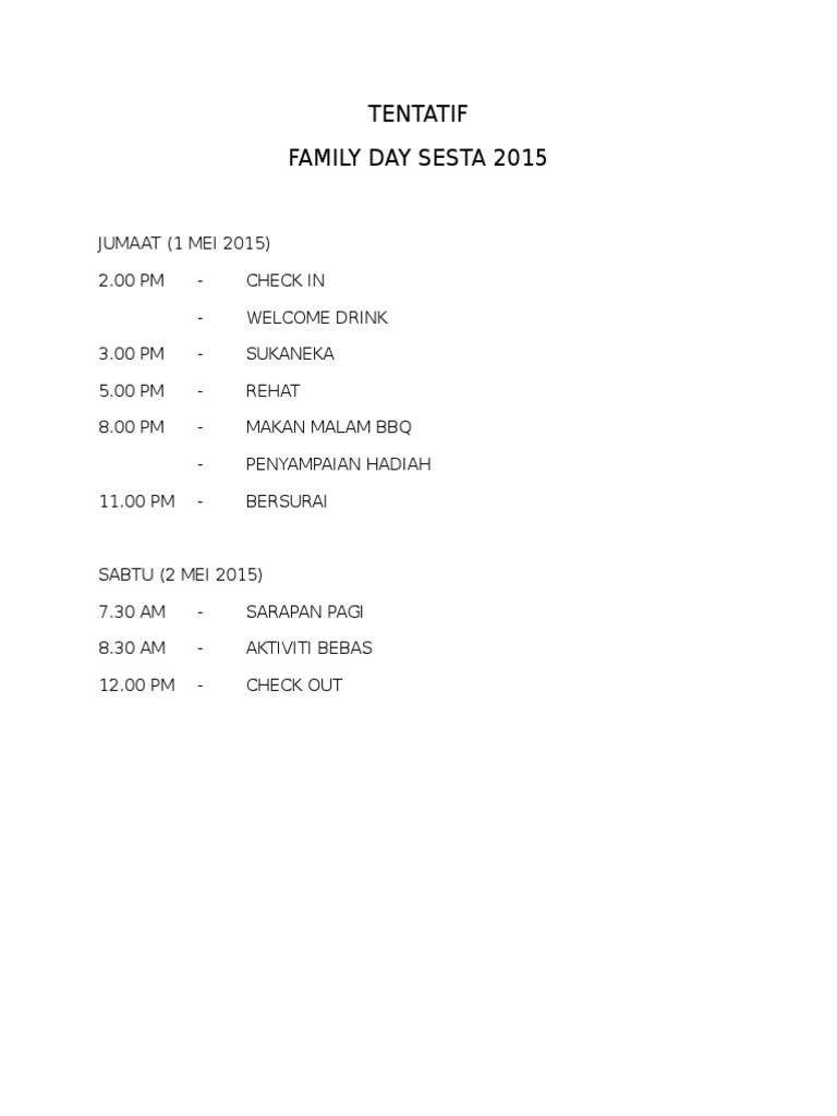 Tentatif Family Day Sesta 2015 | PDF
