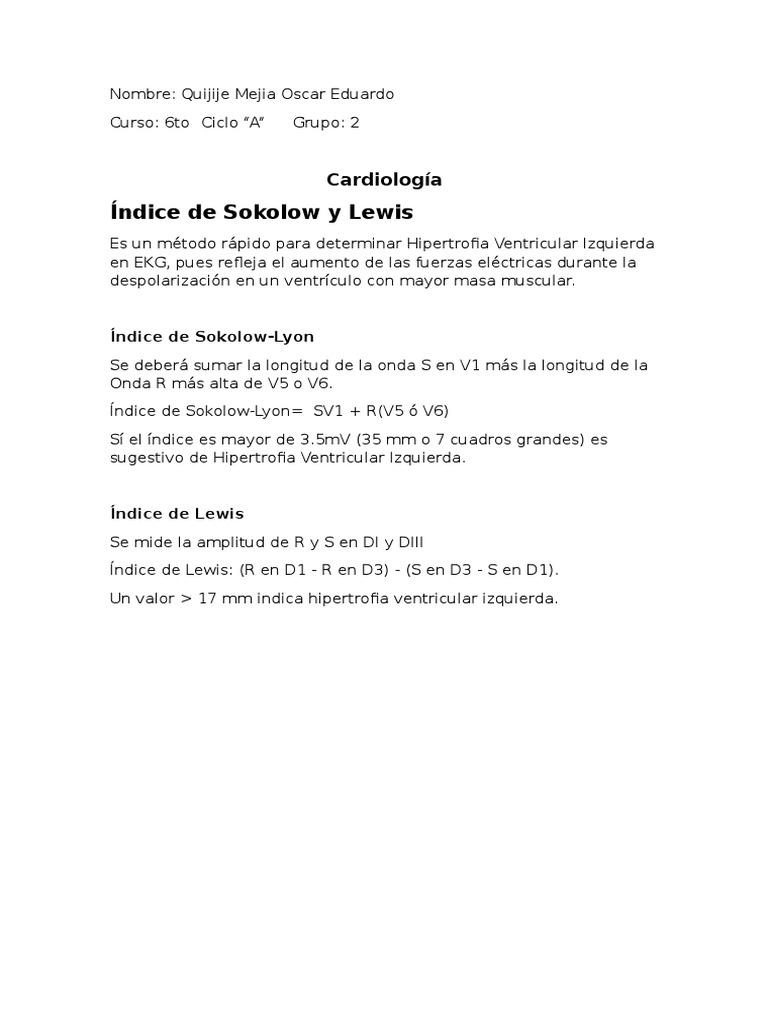 Índices Sokolow y Lewis en EKG | PDF