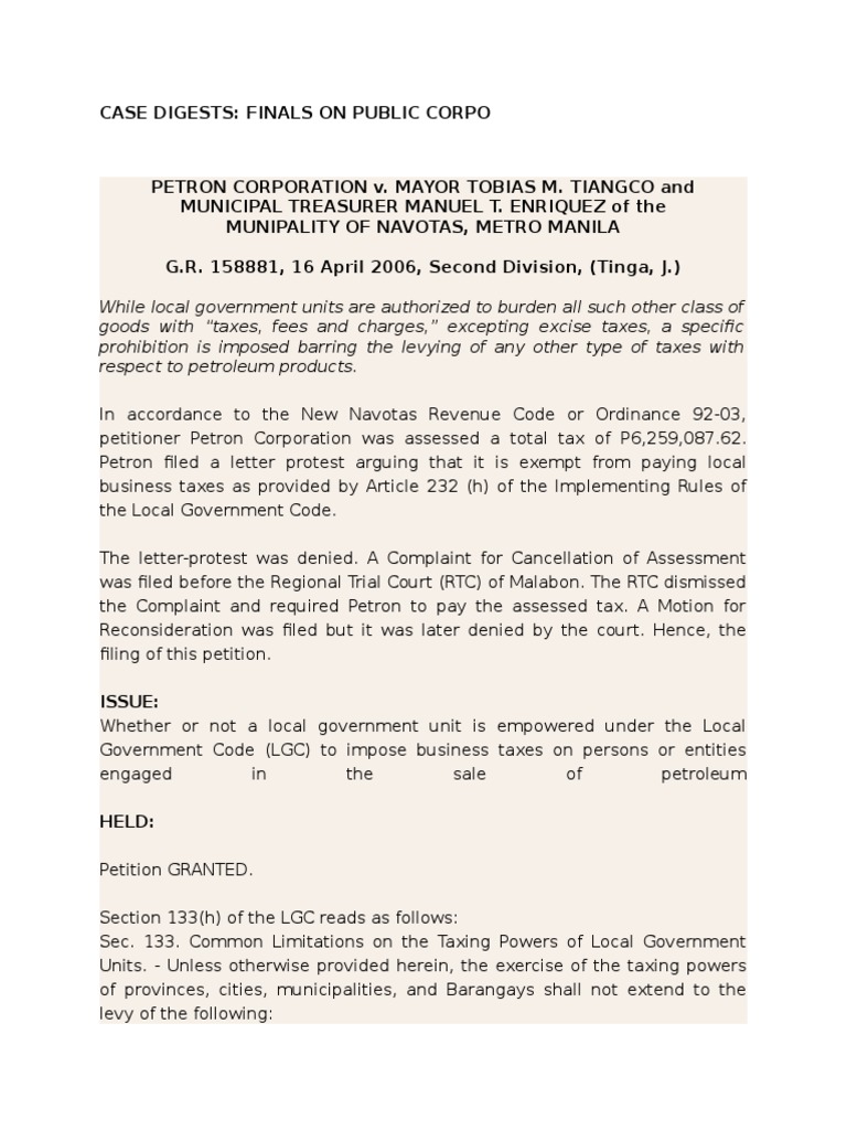 Case Digests - Pubcorp | PDF | Excise | Taxation
