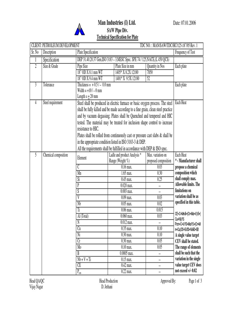 TDC Tech Spec For Plate | PDF | Structural Steel | Steel