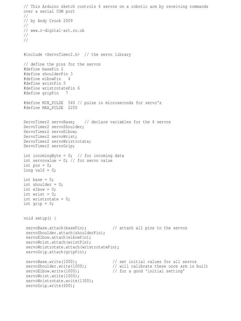 6 Axis Servo Control Code For Arduino | PDF | Integer (Computer Science ...