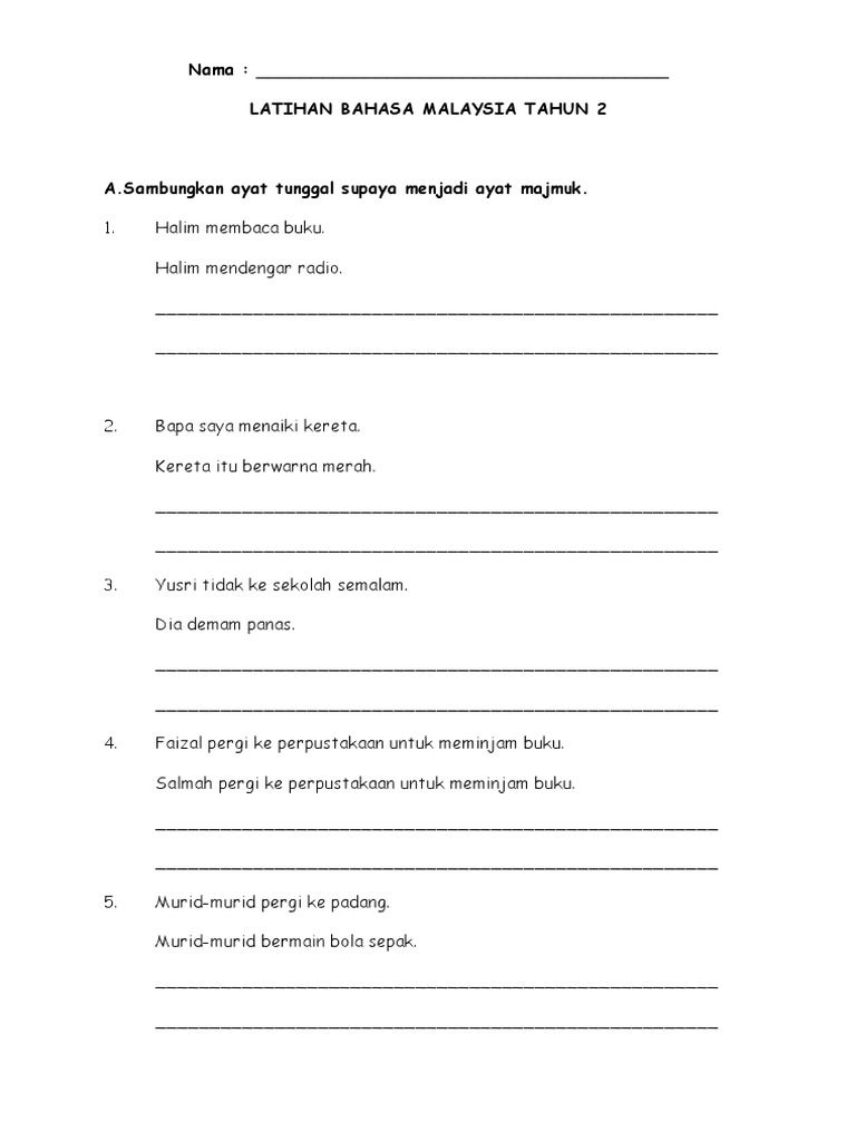 Latihan Bina Ayat Majmuk THN 2