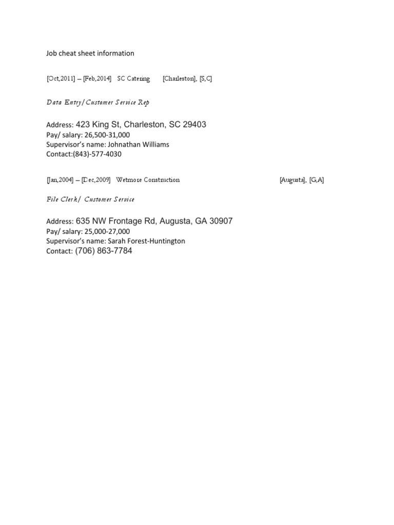 Job Cheat Sheet Information | PDF