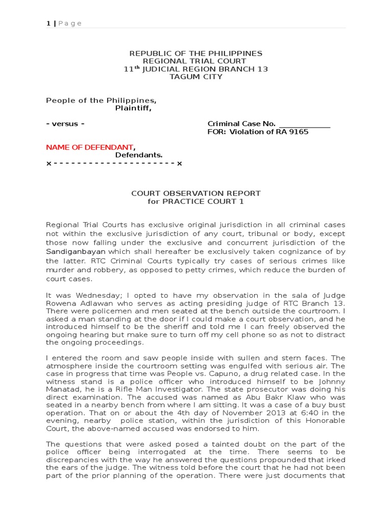 Court Observation Report Edited | Download Free PDF | Courtroom | Witness