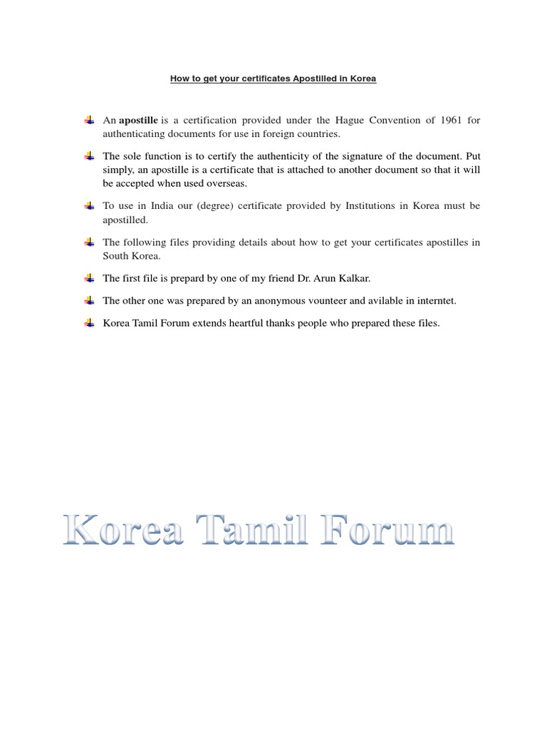 Apostille Process for Certificates in Korea | PDF | Notary Public ...