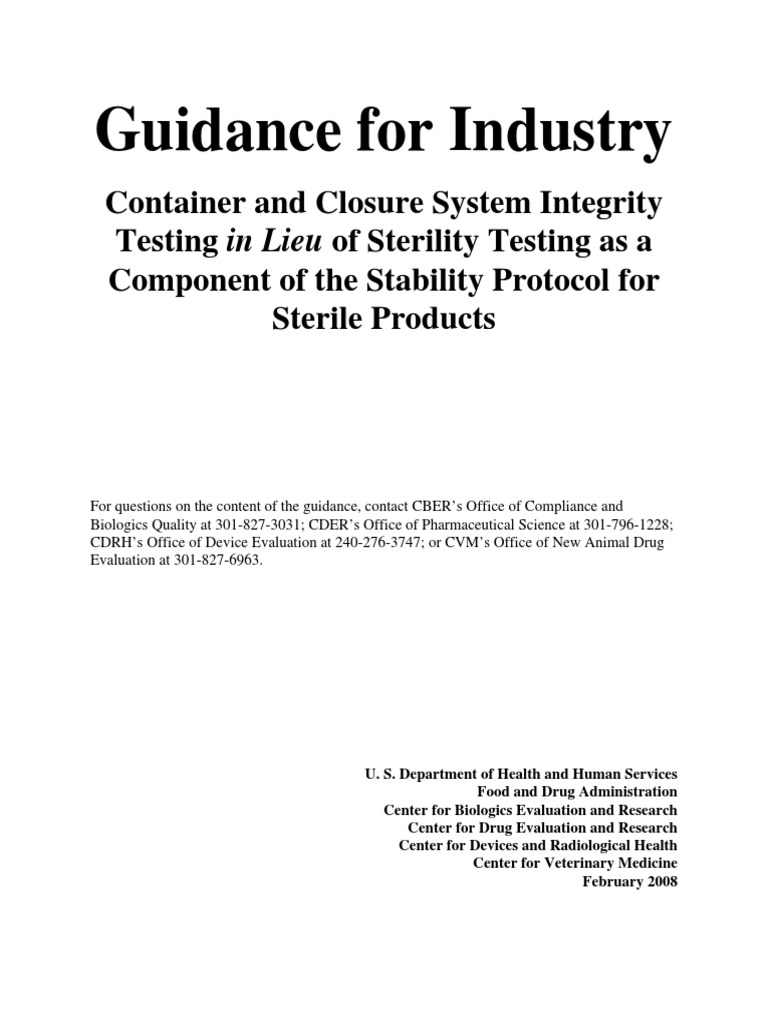 Container Closure Integrity Testing Guidance | PDF | Food And Drug ...