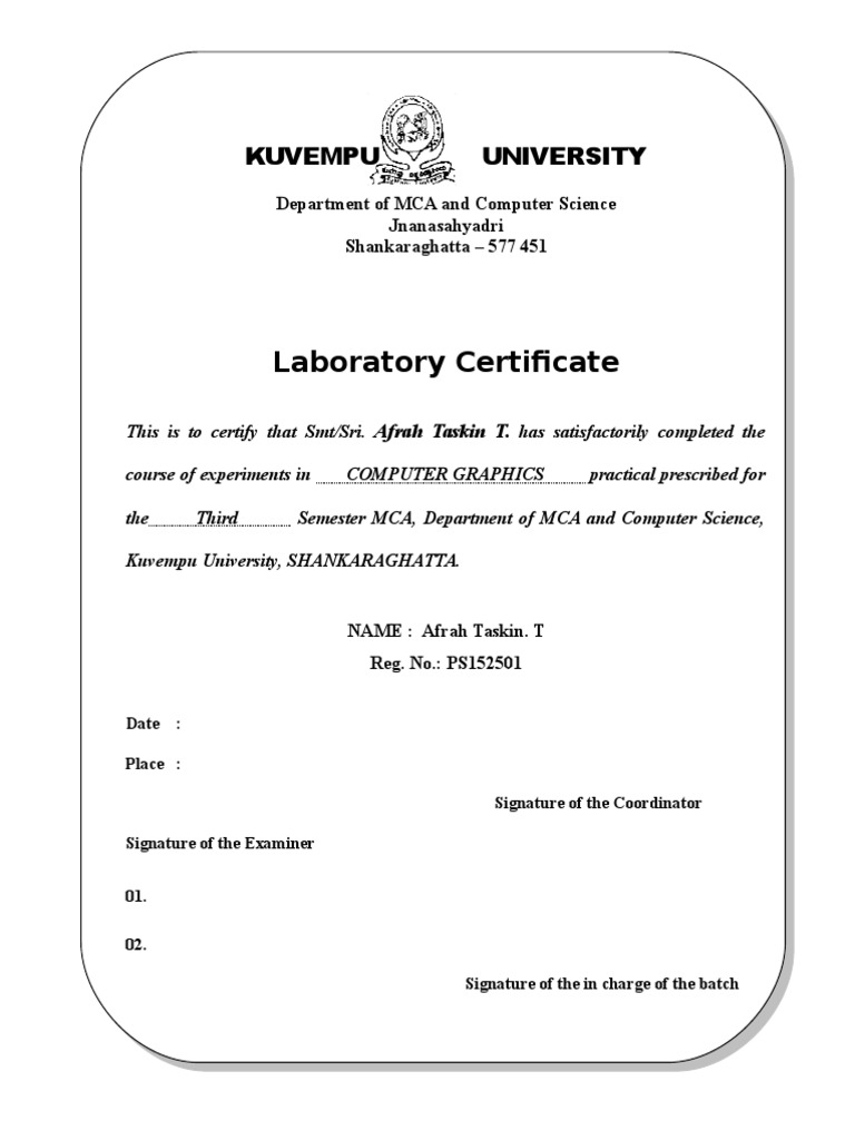 Laboratory Certificate: Kuvempu University | PDF