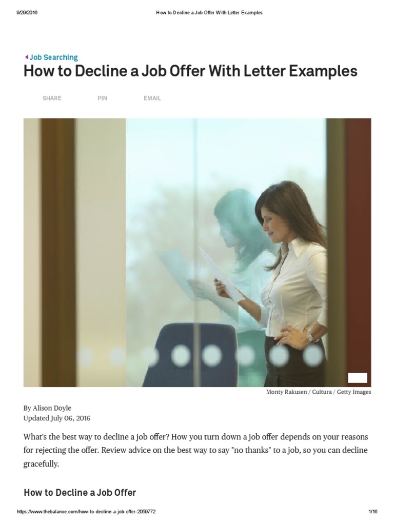How To Decline A Job Offer With Letter Examples | PDF | Job Hunting ...
