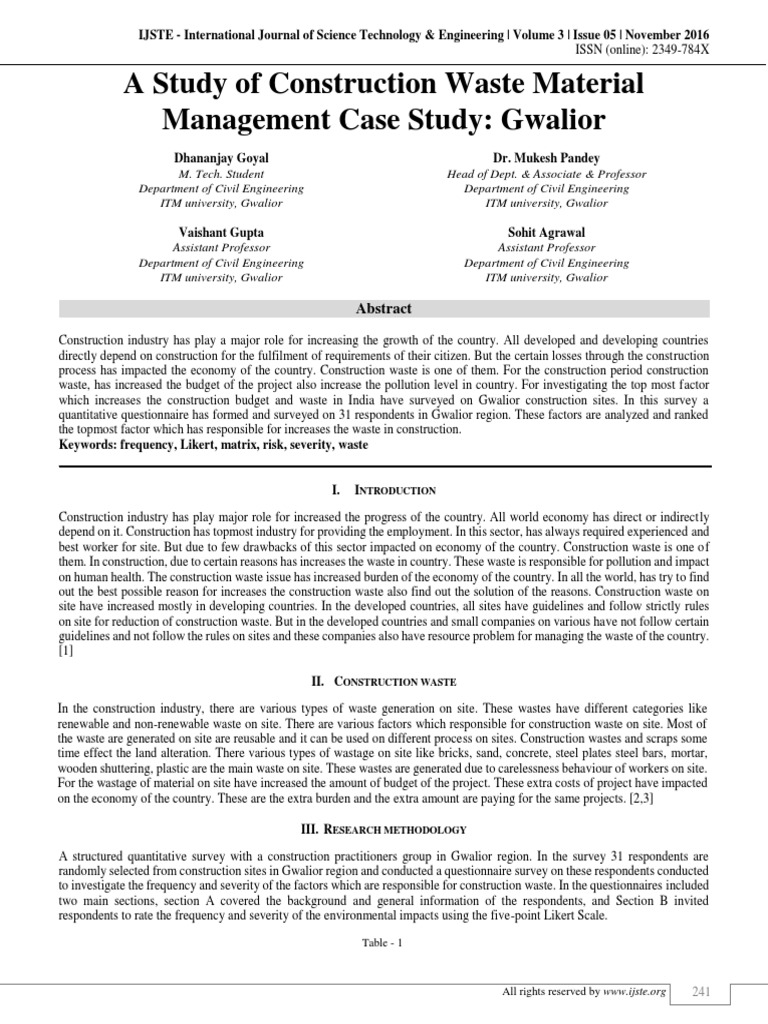 A Study of Construction Waste Material Management | PDF | Survey ...
