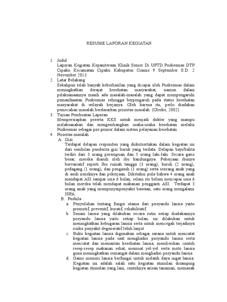 Contoh Resume Laporan Kegiatan 2 Teks Laporan Kegiatan Ialah Teks - Riset