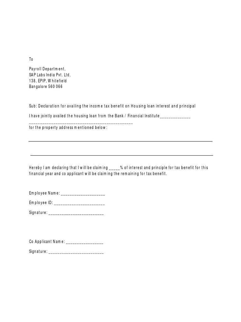 Joint Home Loan Tax Benefit Declaration | PDF