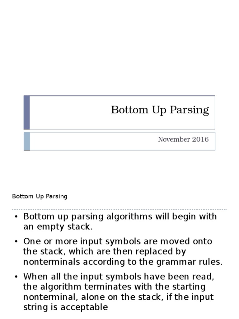 Bottom Up Parsing Parsing Program Optimization 