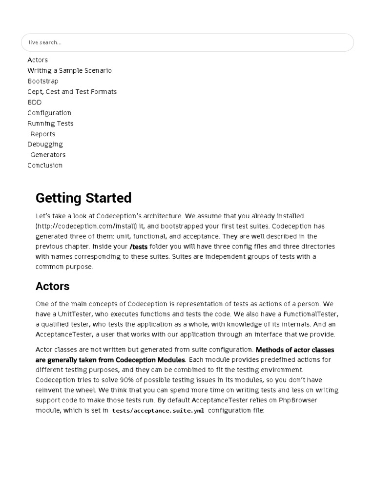 02 Gettingstarted Codeception Documentation Pdf Php Websites