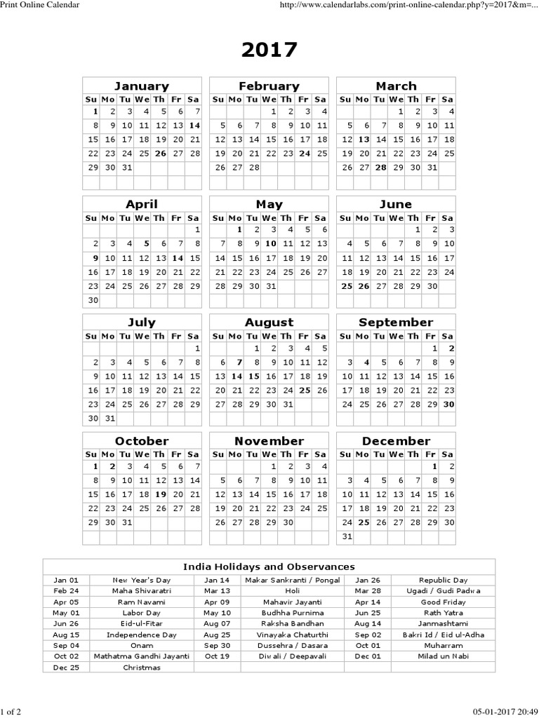 Print Online Calendar | PDF