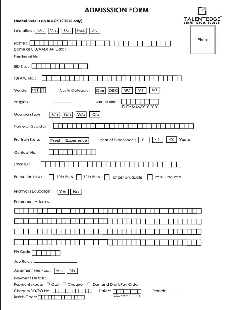 Admisssion Form: Mr. Mrs. Ms. Mst. DR | PDF