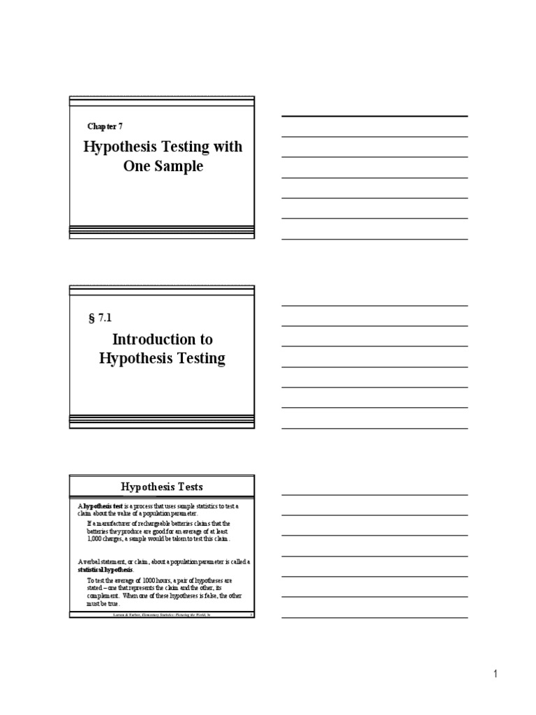 Hypothesis Testing With One Sample: Larson & Farber, Elementary ...