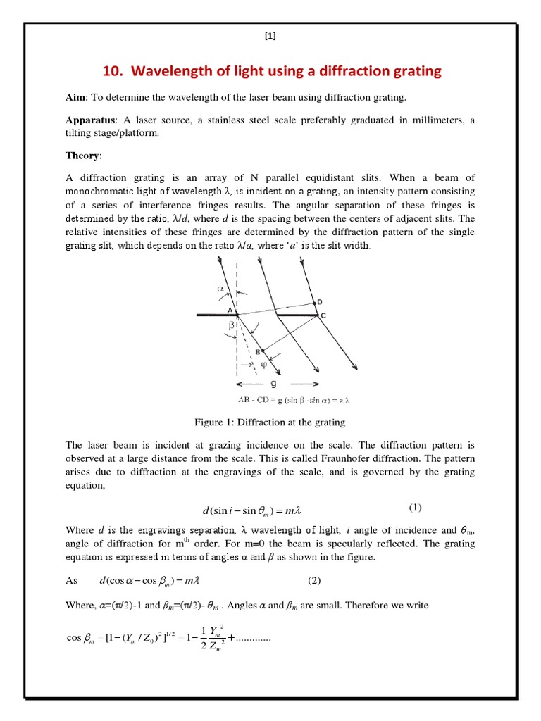 Determine Laser Wavelength Using Diffraction Grating | PDF | Diffraction | Optics