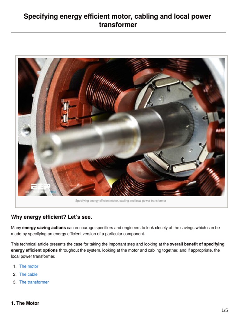 Specifying Energy Efficient Motor Cabling and Local Power Transformer ...