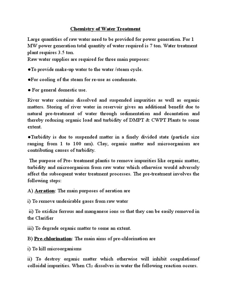 Water Treatment Chemistry Explained | PDF | Chemistry | Physical Sciences
