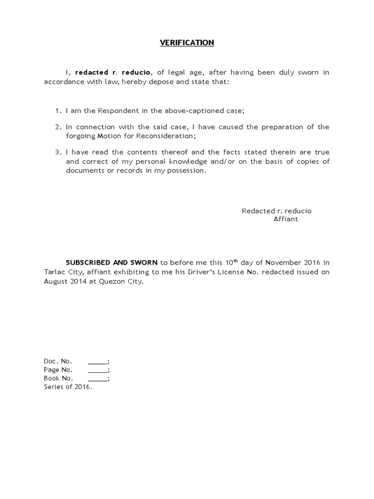 Verification: SUBSCRIBED AND SWORN To Before Me This 10 | PDF