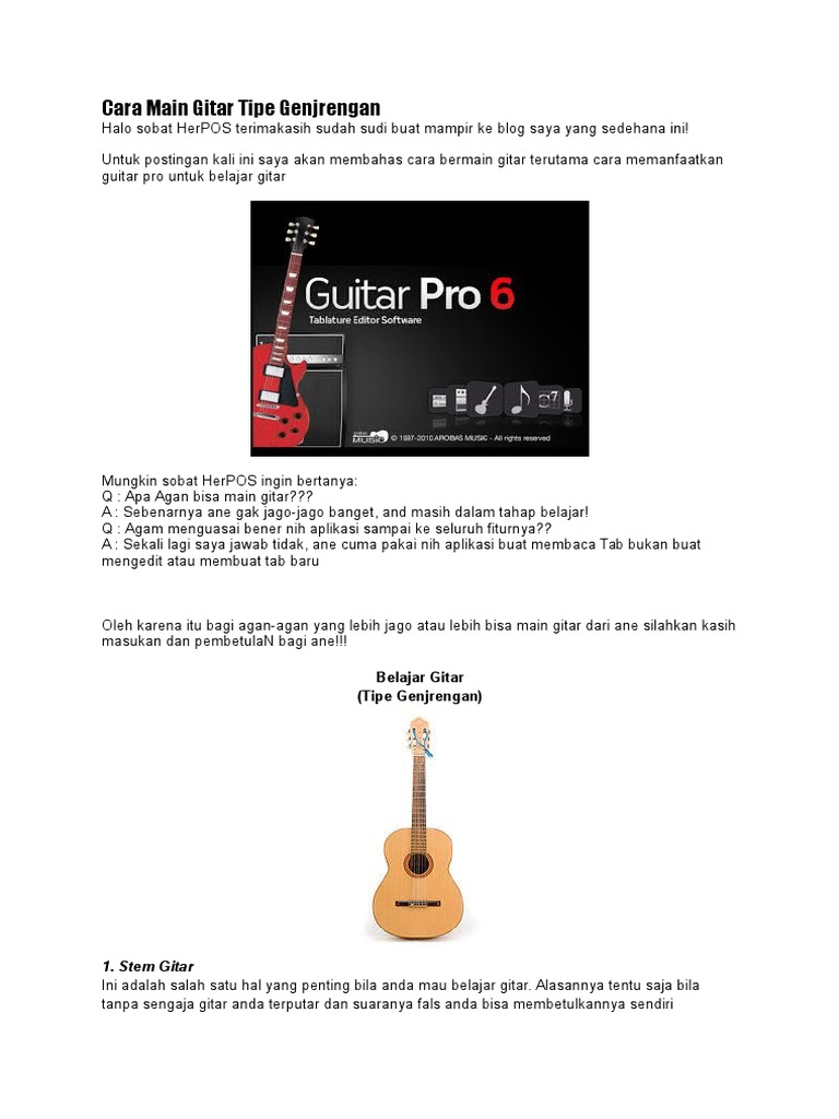 Cara Main Gitar Tipe Genjrengan | PDF