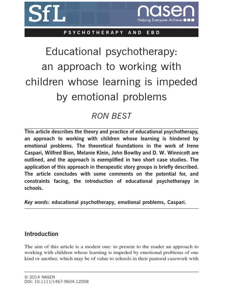 Educational Psychotherapy | PDF | Psychotherapy | Psychoanalysis