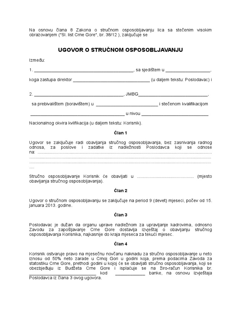 Ugovor o Strucnom Osposobljavanju | PDF