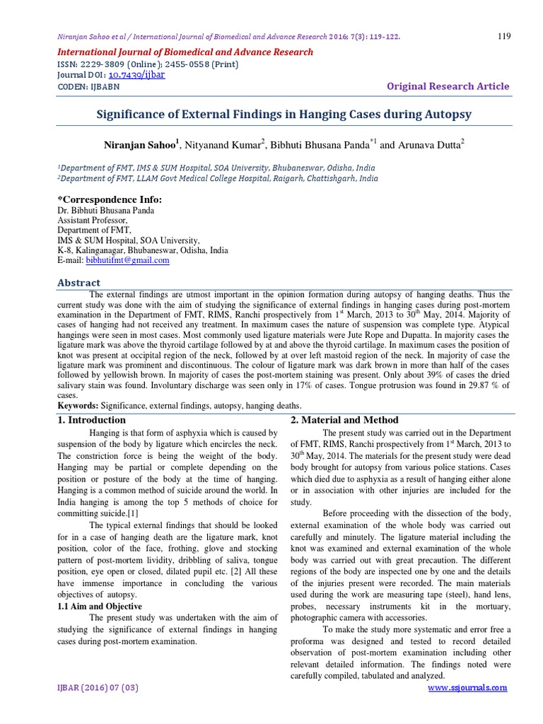 Significance of External Findings in Hanging Cases During Autopsy | PDF ...